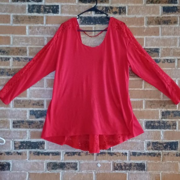 Tops | Torrid V Back Red Swing Top With Lace Inserts | Poshmark